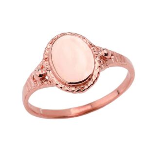 10k rose gold engravable oval signet ring with rope detail, fluting, and tapered shank - size 6-3/4