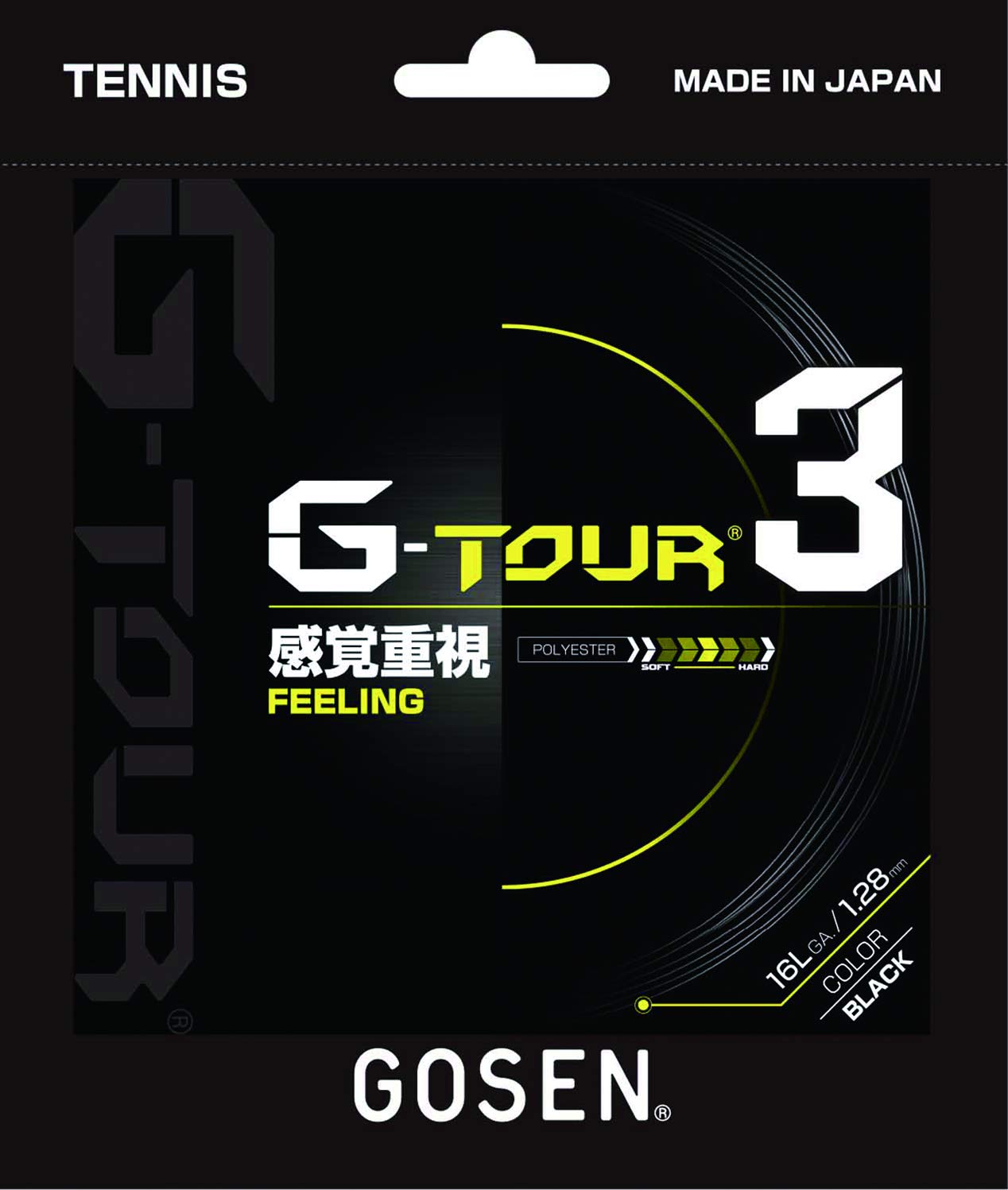 GOSEN G-Tour 3, 16L Black 40' Good Feeling at Impact, Polyester Tennis String