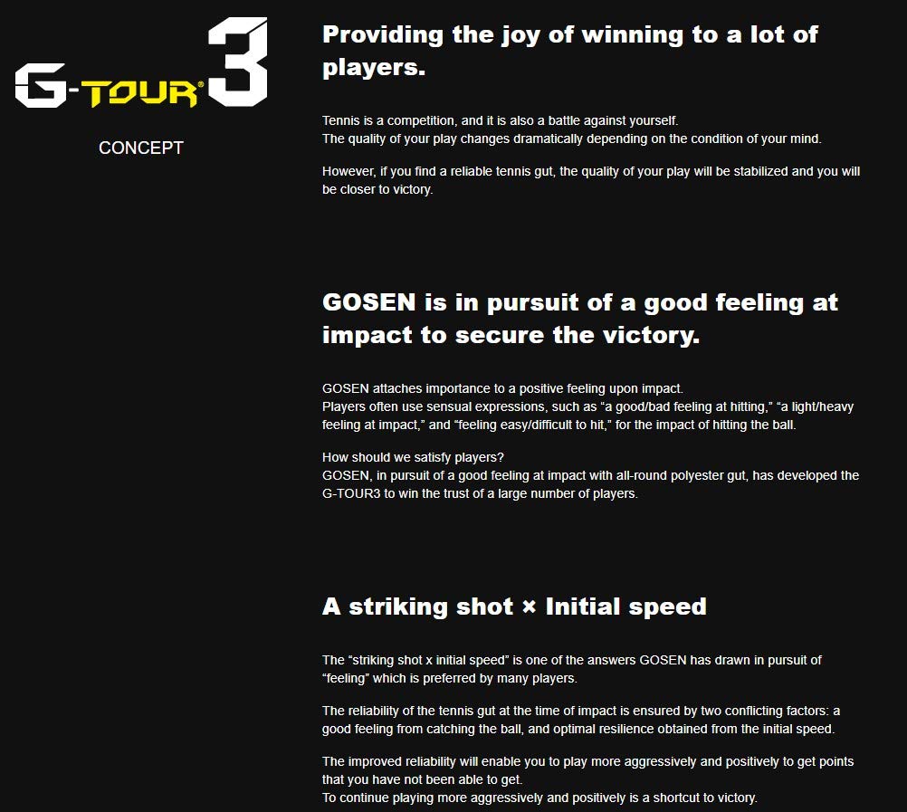 GOSEN G-Tour 3, 16L Black 40' Good Feeling at Impact, Polyester Tennis String