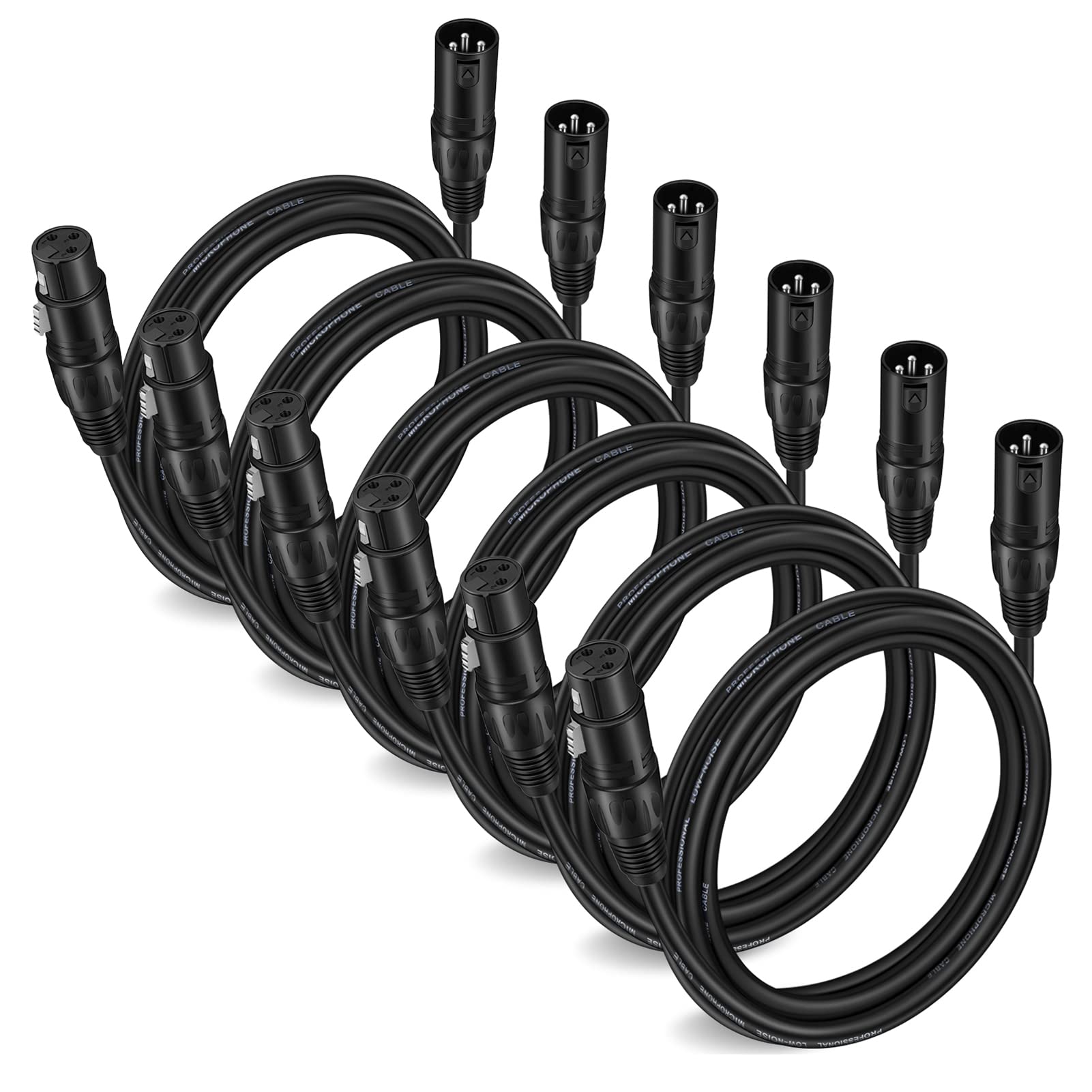 Moukey XLR Cables 10ft XLR 10 Feet Microphone Male to Female Mic Cables Cord, Black 6-Pack