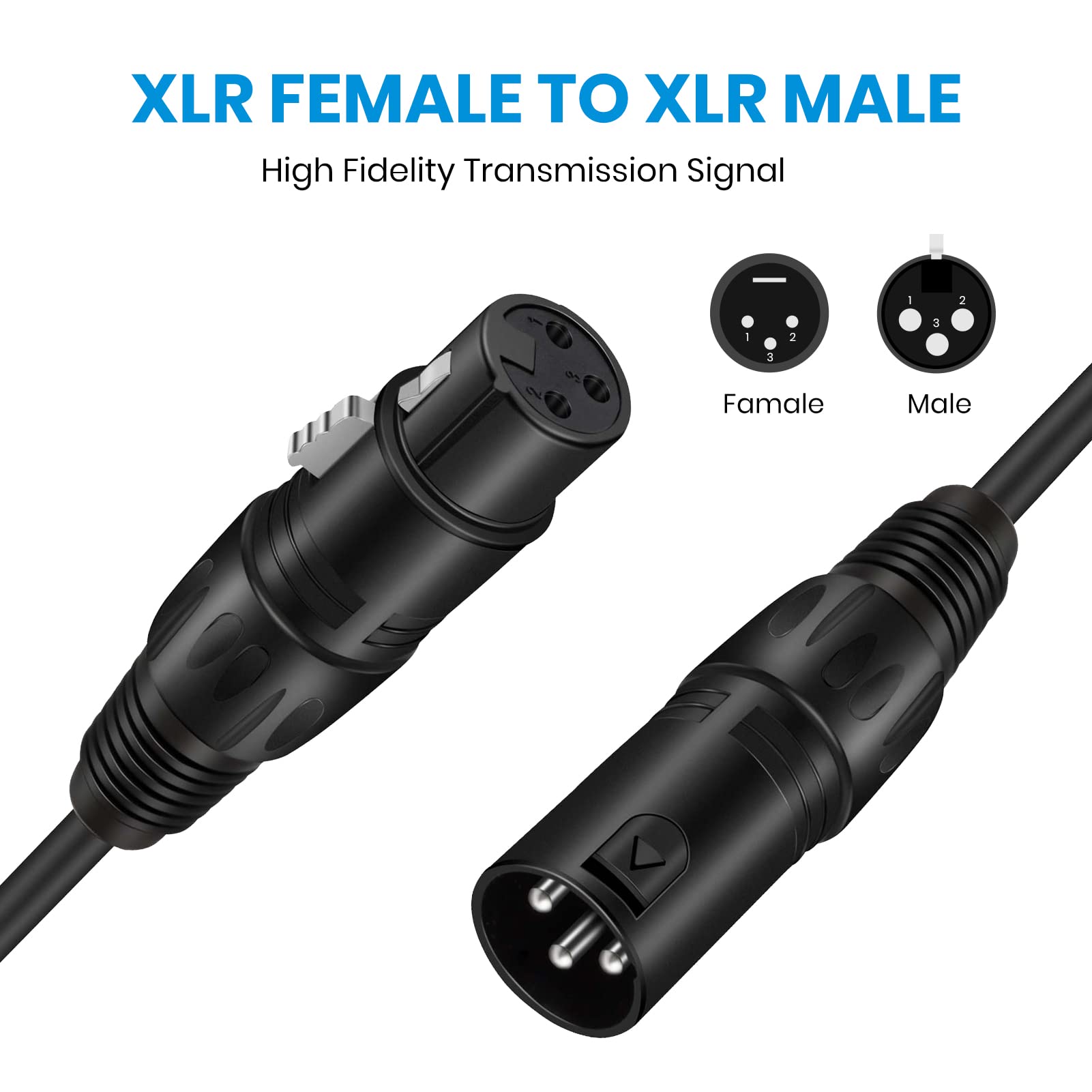 Moukey XLR Cables 10ft XLR 10 Feet Microphone Male to Female Mic Cables Cord, Black 6-Pack