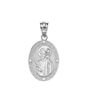 claddagh gold 925 sterling silver saint valentine of rome cz oval medal charm pendant (1")