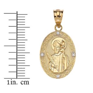 Solid 14k Gold Saint Valentine of Rome Diamond Oval Medal Pendant Necklace (1"), 18"