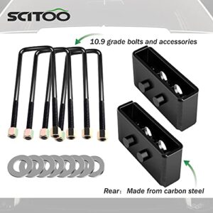 SCITOO 1.5 inch Leveling Lift Block Kits with Extra Long Square Leaf Spring Axle U Bolts 2004-2018 for Ford for F-150 2WD/4WD