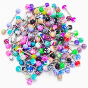 tongue ring bar stud, sacow 50 pc assorted colors stainless steel ball tongue rings barbells body piercing nipple jewelry