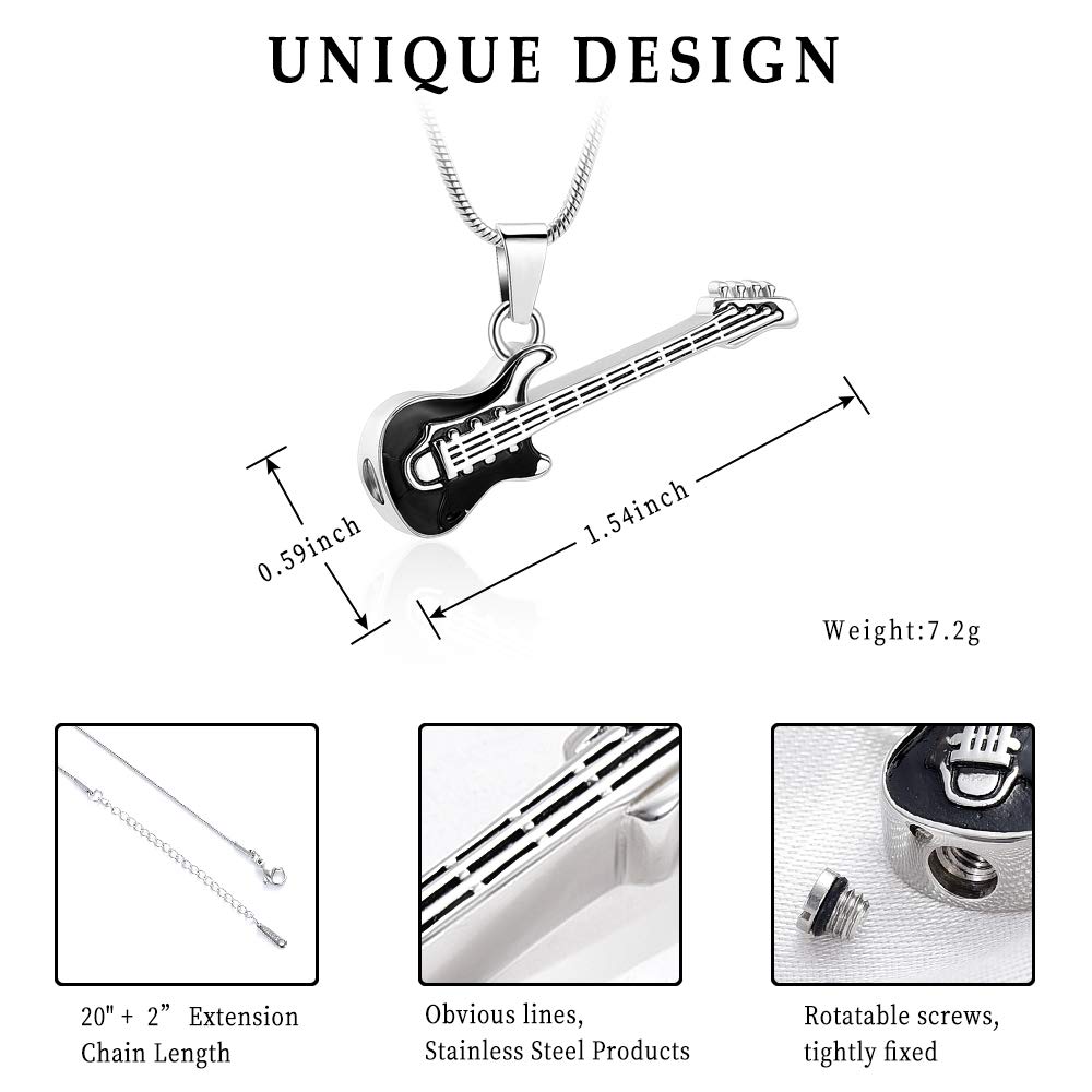 memorial jewelry Musical Instrument Cremation Necklace for Women&Men Guitar Urn Necklace for Ashes