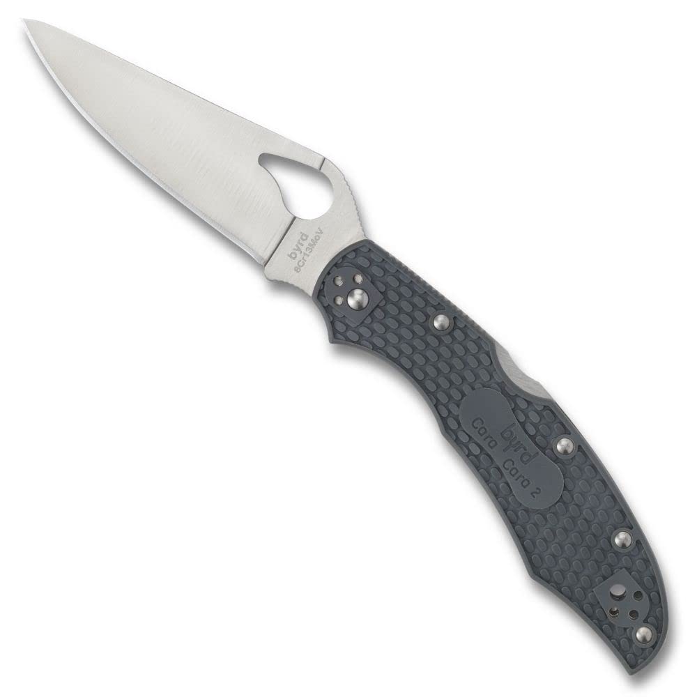 Spyderco Byrd Cara Cara 2 Lightweight Knife with 3.75" Stainless Steel Blade and Gray Non-Slip FRN Handle - PlainEdge - BY03PGY2