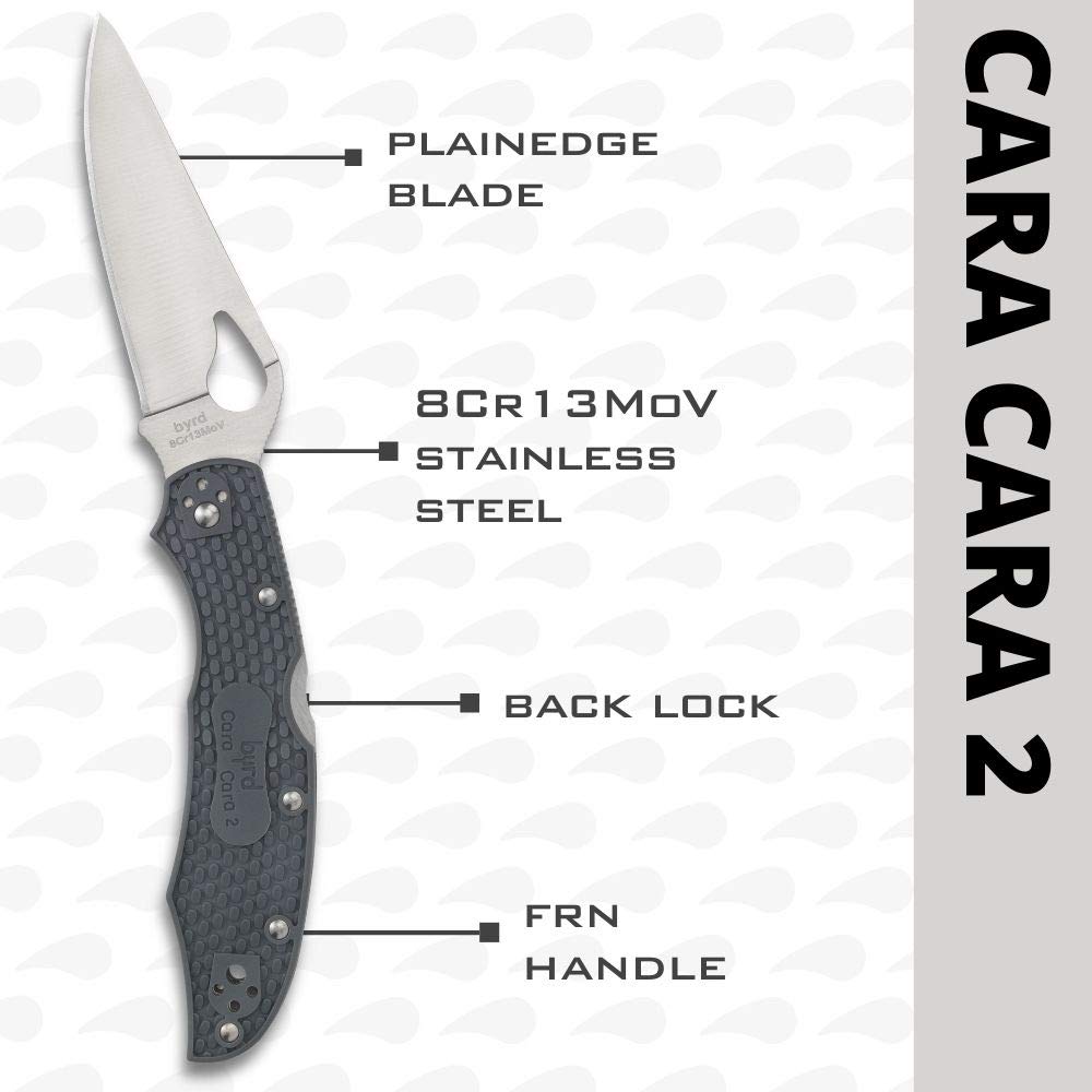 Spyderco Byrd Cara Cara 2 Lightweight Knife with 3.75" Stainless Steel Blade and Gray Non-Slip FRN Handle - PlainEdge - BY03PGY2