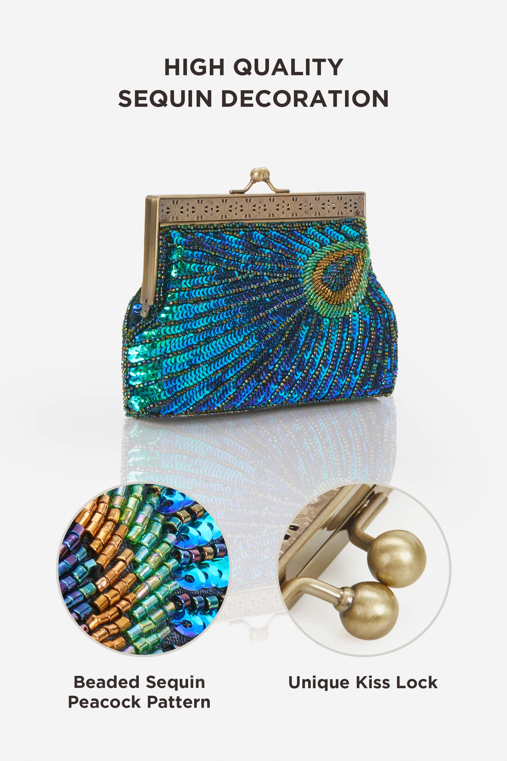 BABEYOND 1920s Flapper Peacock Clutch Gatsby Sequined Handbag Roaring 20s Evening Clutch Beaded Bag 1920s Gatsby Costume Accessories (Style 2)