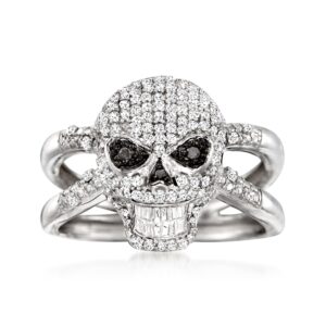 ross-simons 0.50 ct. t.w. black and white diamond skull ring in sterling silver. size 5