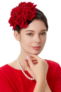 babeyond floral fascinators for women feather fascinators headband for cocktail tea party (red)