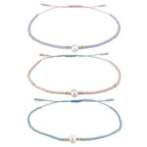 KELITCH Women Friendship Bracelets Miyuki Beads Strand Bracelets Handmade Fashion 3 Pcs Pearl Bracelets Bangles