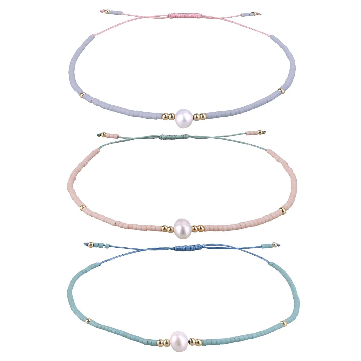 KELITCH Women Friendship Bracelets Miyuki Beads Strand Bracelets Handmade Fashion 3 Pcs Pearl Bracelets Bangles