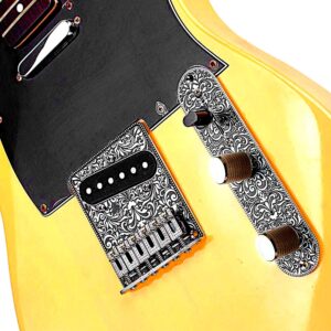 WANBY Professional 6 String Saddle Bridge Plate Beautiful Decorative Pattern for Tele Electric Guitar (Sliver)