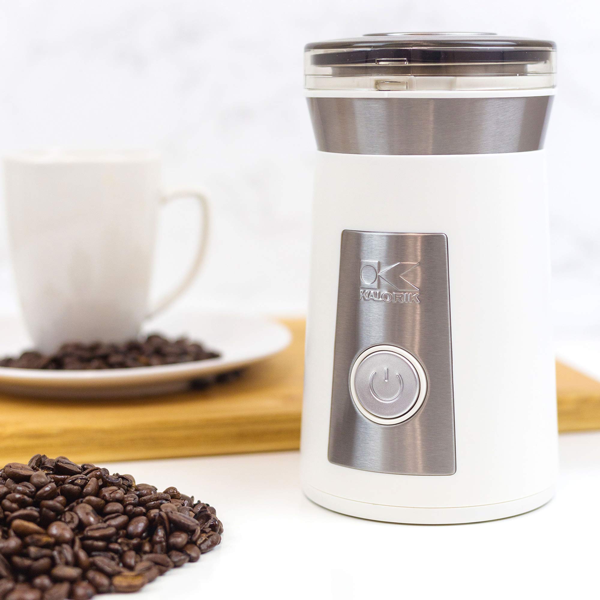 Kalorik Modern Multifunctional Coffee & Spice Grinder, White and Stainless Steel