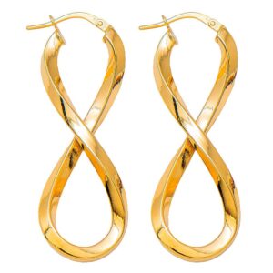 large 14k yellow gold polished square tube infinity twisted figure eight hoop earrings, 42mm (1.65 inches)