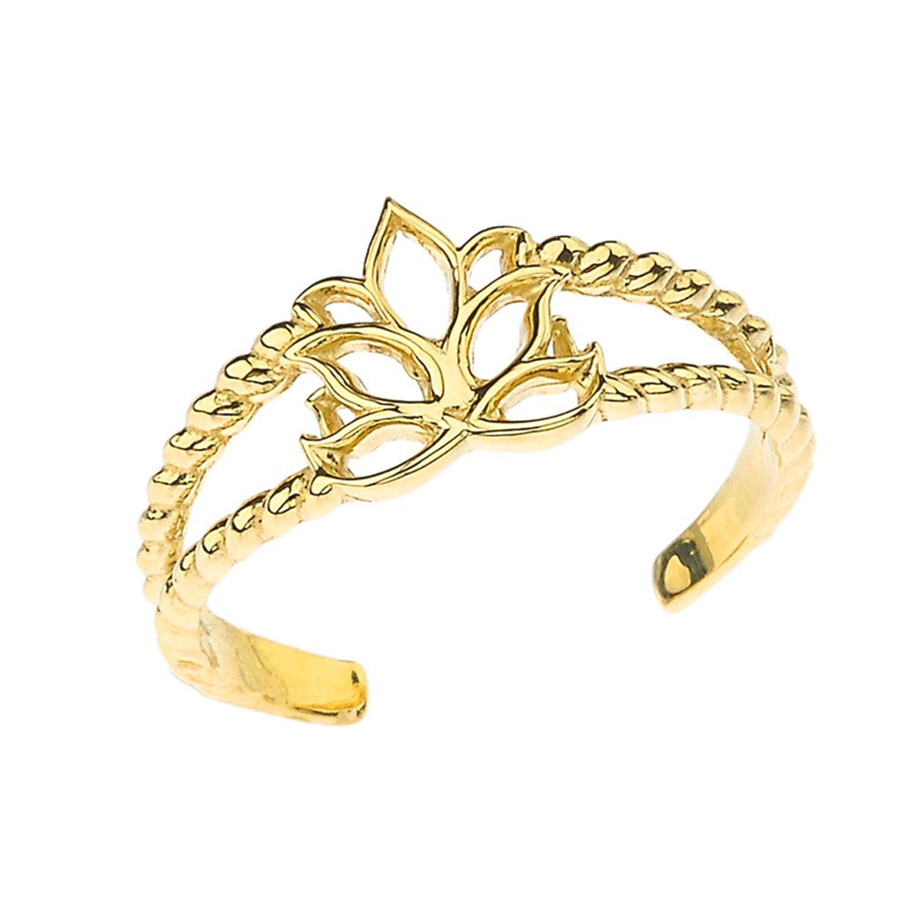 Lotus Flower Rope Toe Ring in 10k Yellow Gold