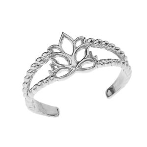 fine sterling silver lotus flower double rope toe ring