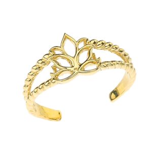 fine 14k yellow gold lotus flower double rope toe ring