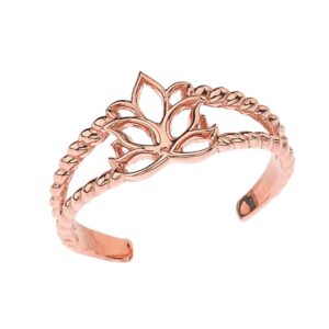 fine 14k rose gold lotus flower double rope toe ring