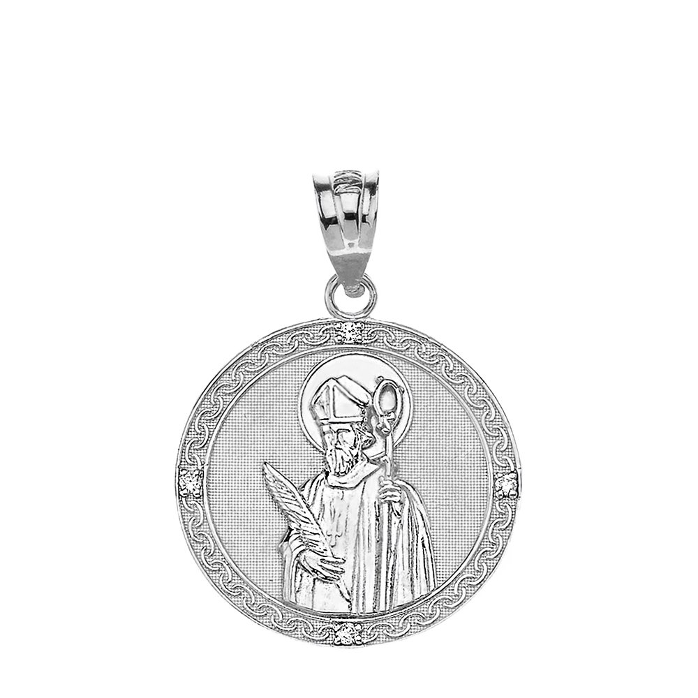 925 Sterling Silver St. Valentine of Rome CZ Round Medal Charm Pendant (1")