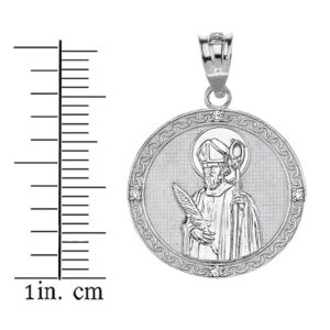 925 Sterling Silver St. Valentine of Rome CZ Round Medal Charm Pendant (1")