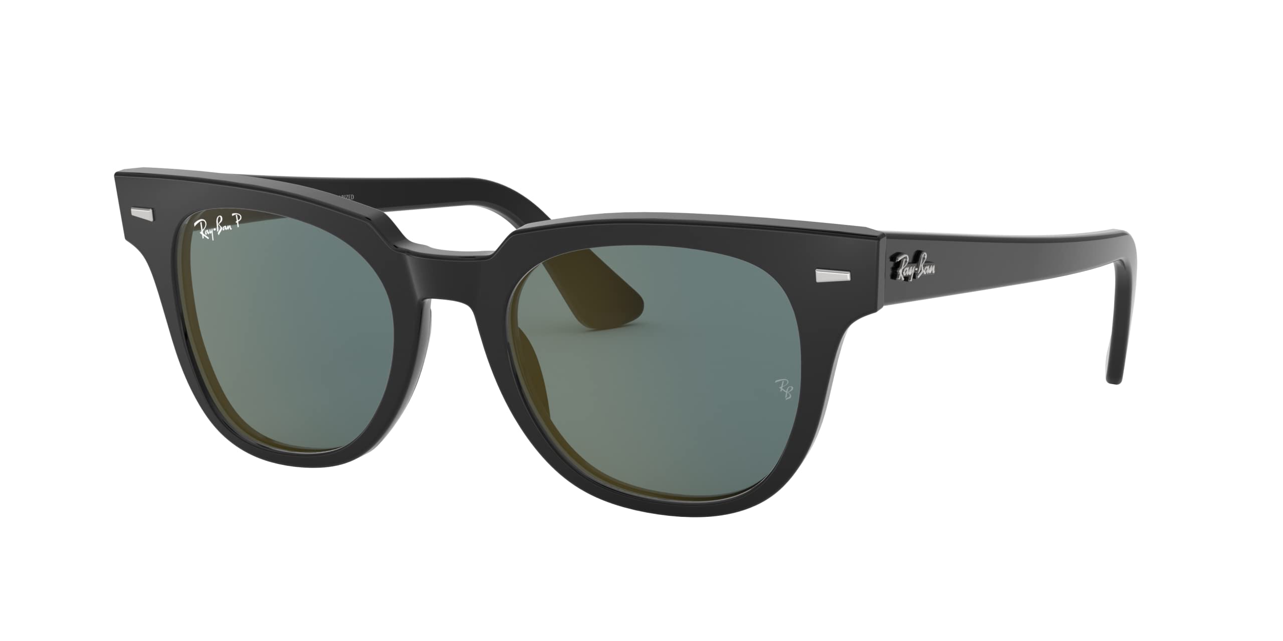 Ray-Ban Rb2168 Meteor Square Sunglasses, Black/Polarized Blue Mirrored Gold, 50 mm