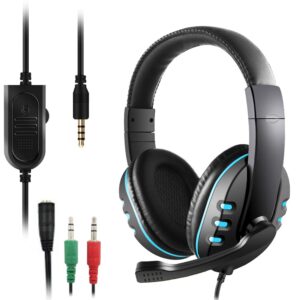 dakuan 3.5mm gaming headset, over ear noise isolating headphone with mic and volume control,compatible with laptop, pc, ps4, xbox one controller, bonus with extra 3.5mm adapter