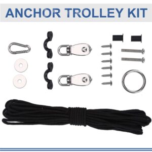 dilwe anchor trolley kit, stable anchor trolley kit system with pulley pad eye ring hook accessory set for kayak canoe boat