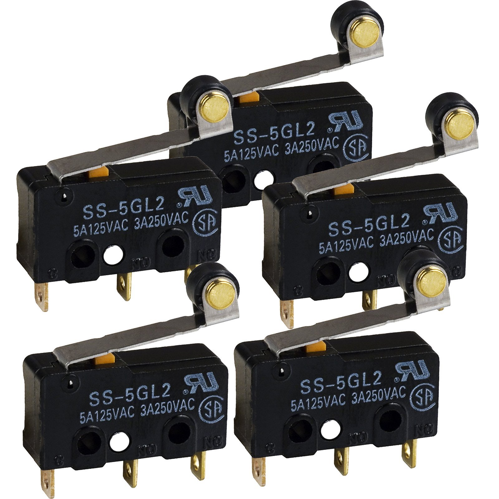 Omron SS5GL2 Microswitch 125 VAC, 5A Micro Limit Switch, Hinge Roller Momentary Snap Action (Pack of 5)