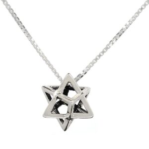 AJDesign Merkabah Necklace 925 Sterling Silver Geometry Star Tetrahedron 3D Merkaba Pendant (18 Inches Chain)