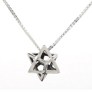 AJDesign Merkabah Necklace 925 Sterling Silver Geometry Star Tetrahedron 3D Merkaba Pendant (18 Inches Chain)