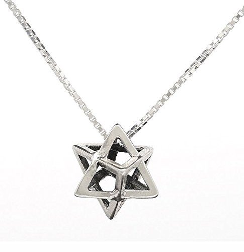 AJDesign Merkabah Necklace 925 Sterling Silver Geometry Star Tetrahedron 3D Merkaba Pendant (18 Inches Chain)