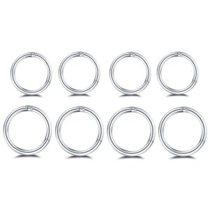 newzenro 8pcs surgical stainless steel 16g sleeper cartilage daith tiny small hoop earrings mini septum hinged clicker nose ring for women men helix tragus piercings 8mm 10mm set silver (silver)