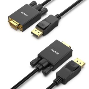 benfei displayport to vga 6 feet cable 2 pack, uni-directional dp displayport computer to vga monitor cable male to male gold-plated cord compatible with lenovo, dell, hp, asus and other brand