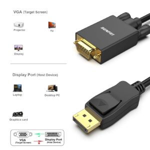 BENFEI DisplayPort to VGA 6 Feet Cable 2 Pack, Uni-Directional DP DisplayPort Computer to VGA Monitor Cable Male to Male Gold-Plated Cord Compatible with Lenovo, Dell, HP, ASUS and Other Brand