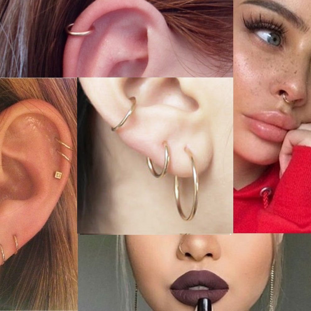 Changgaijewelry 5Pcs Surgical Stainless Steel Gold 16G Sleeper Cartilage Tiny Hoop Earrings Septum Hinged Clicker Nose Ring Helix Tragus Piercings 8mm Black Set