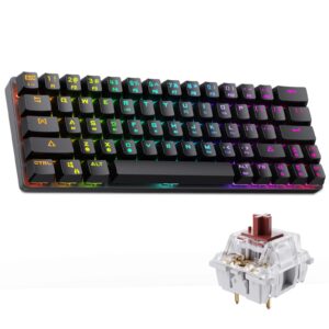 dierya dk63n 60% wireless wired mechanical gaming keyboard, rgb backlit bluetooth keyboard w/arrow keys, 63 keys ultra-compact keyboard full keys programmable w/brown switch for windows laptop pc mac