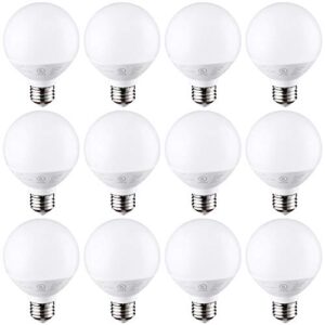 torchstar 12-pack g25 led globe bulb, vanity globe light bulbs for bathroom mirror, dimmable 450lm, ul & energy star listed, 6w equivalent 40w, e26 base round frosted decorative bulb, 5000k daylight