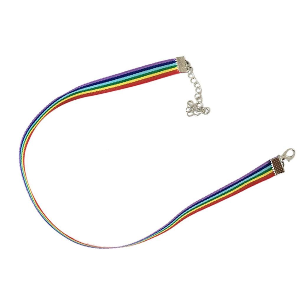 Sameno Rainbow Choker Necklace Pride LGBT Clavicle Chain Ribbon Simple Necklace