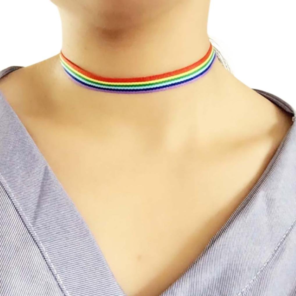 Sameno Rainbow Choker Necklace Pride LGBT Clavicle Chain Ribbon Simple Necklace