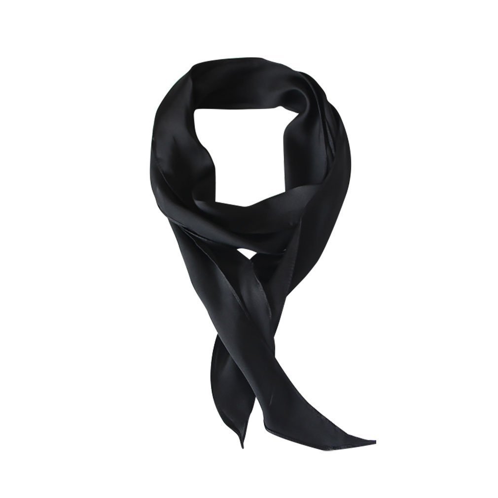 GERINLY Solid Color Long Neckerchief Pure Skinny Scarf Necktie for 50's Costume Party Black Silk Scarf Belts for Hair (Black)