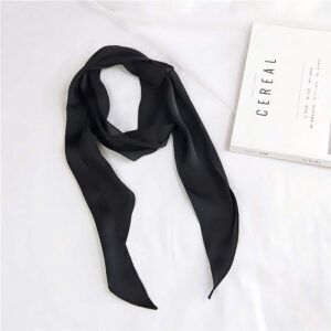 GERINLY Solid Color Long Neckerchief Pure Skinny Scarf Necktie for 50's Costume Party Black Silk Scarf Belts for Hair (Black)