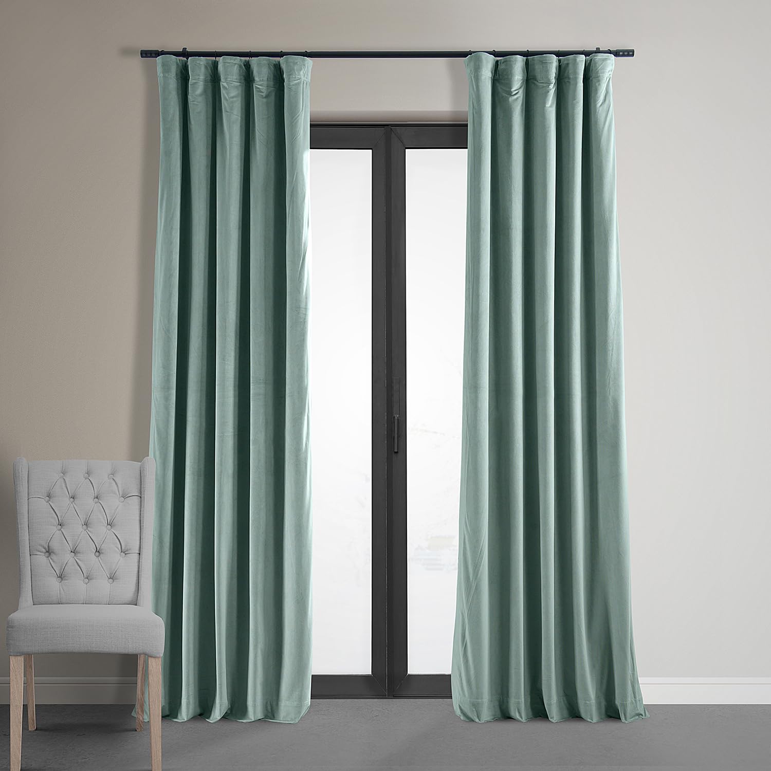 HPD Half Price Drapes Signature Velvet Thermal Blackout Curtains for Living Room 84 Inch Long (1 Panel) Rod Pocket Insulated Blackout Curtains for Bedroom Window Curtains, 50W x 84L, Skylark Blue