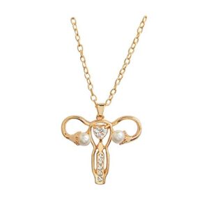 ailuor uterus ovary pendant necklace, gold silver personality feminist medical symbol female organ cz crystal pearl necklace gynecologist nurse graduation gift (gold)