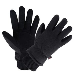 ozero winter gloves deerskin leather thermal ski glove insulated fleece for snow skiing driving cycling hiking runing hand warmer in cold weather for men and women large black