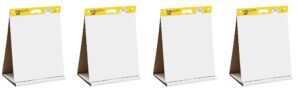 post-it super sticky tabletop easel pad, 20 x 23 inches, 20 sheets/pad, 1 pad (563 de), portable white premium self stick flip chart paper, dry erase panel, built-in easel stand (pack of 4)