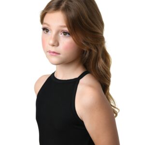 DANZNMOTION by Danshuz Girl's Plush Halter Leotard (Black, 8-10) - 2465C