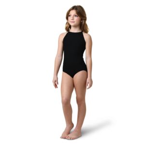 DANZNMOTION by Danshuz Girl's Plush Halter Leotard (Black, 8-10) - 2465C