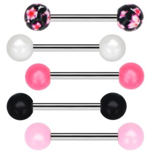 cocharm 5pcs plastic tongue rings for women 14g pink kitty tongue ring acrylic cute tongue piercing jewelry kawaii girl tongue rings